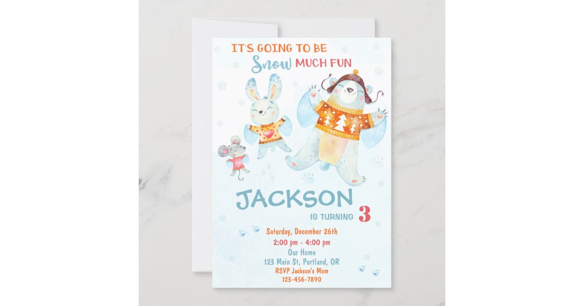 Snow birthday invitation Winter party invitation | Zazzle