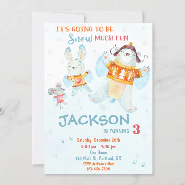 Snow birthday invitation Winter party invitation | Zazzle