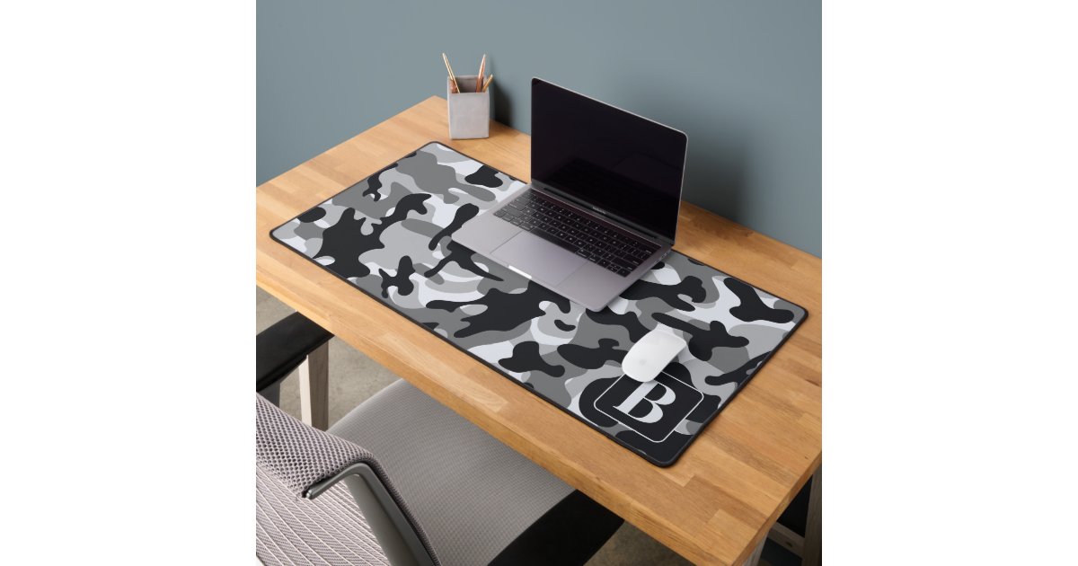Snow Camo Personalized Modern Monogram Camouflage Desk Mat | Zazzle