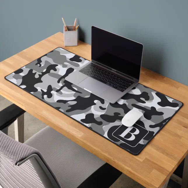 Snow Camo Personalized Modern Monogram Camouflage Desk Mat | Zazzle