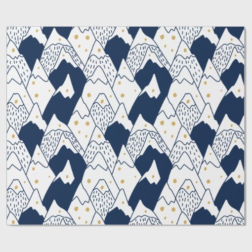Snow Capped Mountain Pattern Black Gold Festive Wrapping Paper | Zazzle