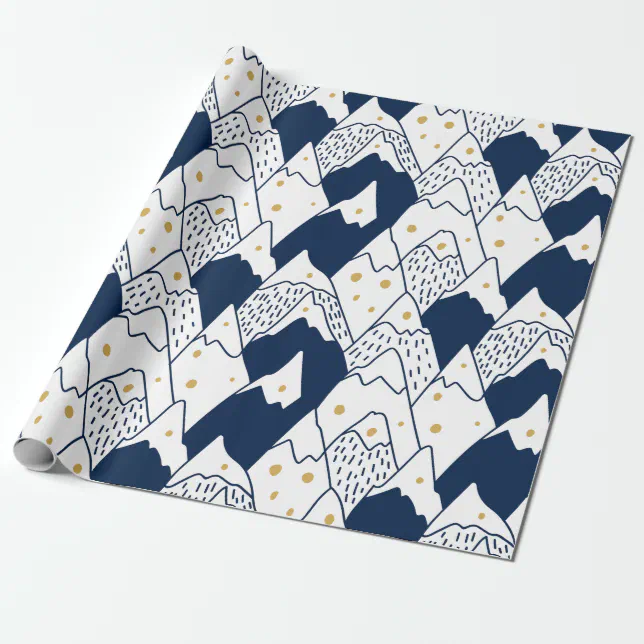 Snow Capped Mountain Pattern Black Gold Festive Wrapping Paper | Zazzle