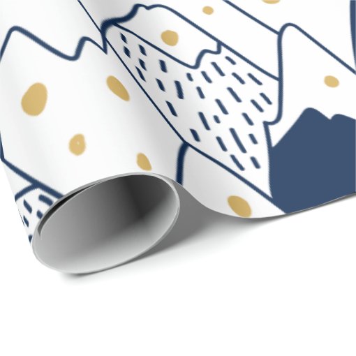 Snow Capped Mountain Pattern Black Gold Festive Wrapping Paper | Zazzle
