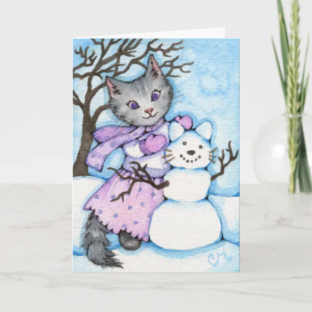 Snow Cat - Cute Kitty Greeting Card | Zazzle