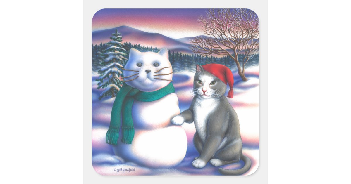 Snow Cats Square Sticker | Zazzle