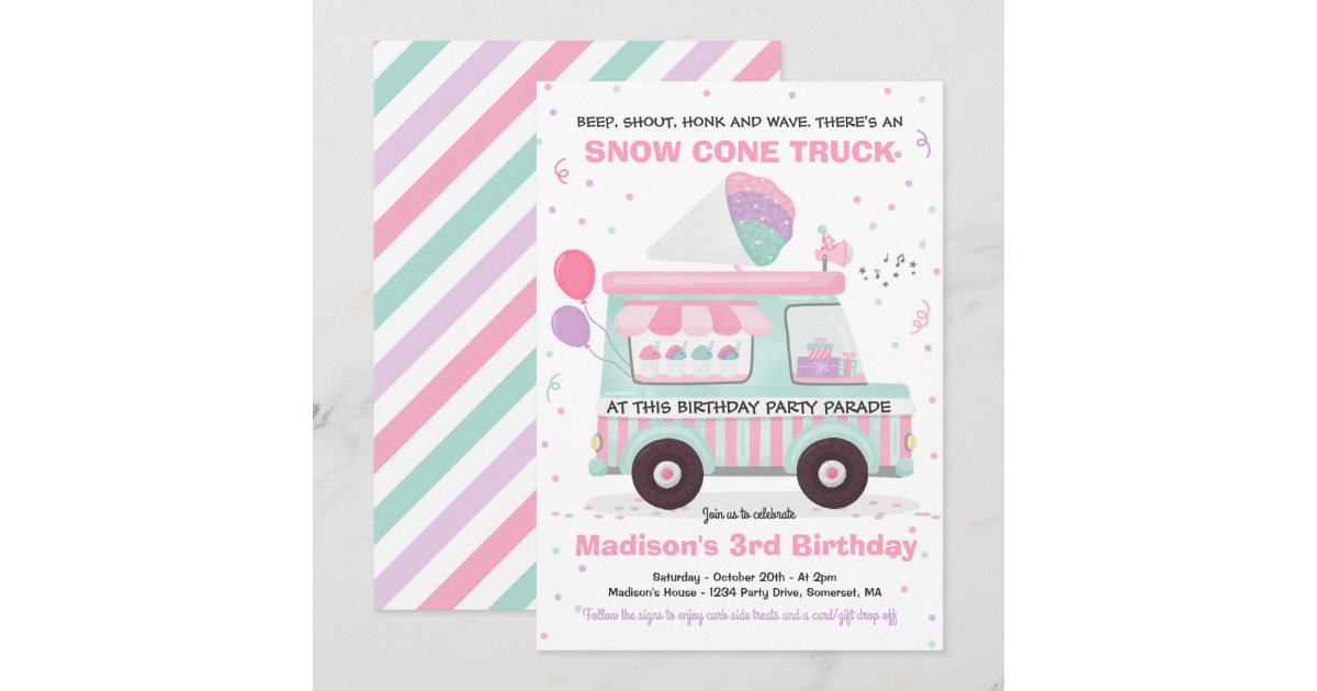 Snow Cone Birthday Party Drive By Birthday Parade Invitation | Zazzle