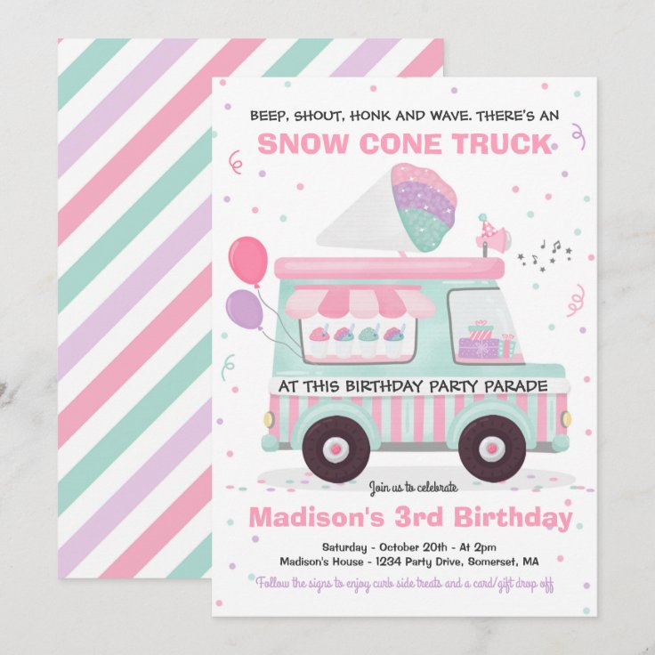 Snow Cone Birthday Party Drive By Birthday Parade Invitation | Zazzle