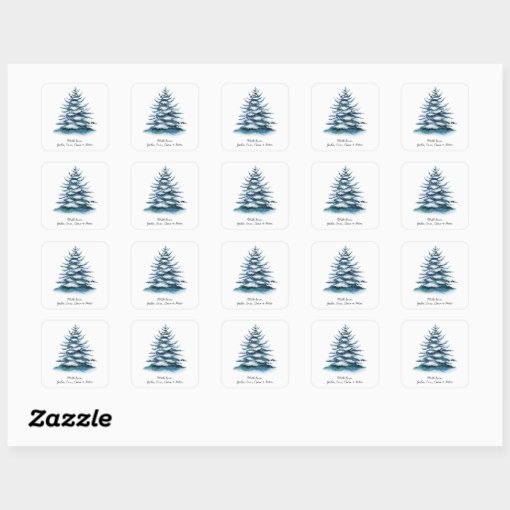 Snow Covered Christmas Tree Square Sticker | Zazzle