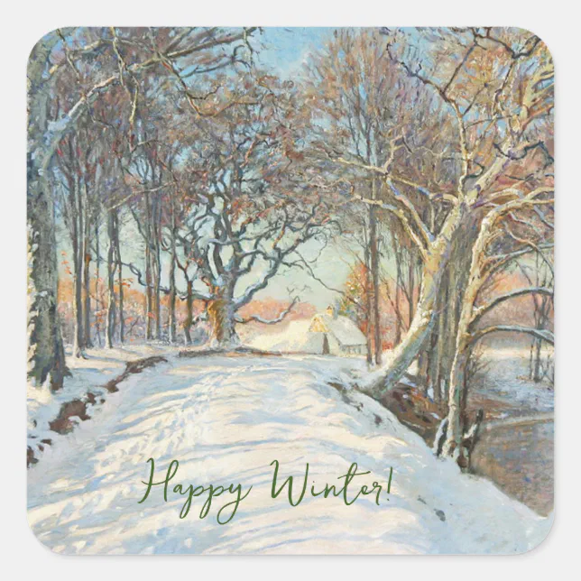 Snow Covered Landscape, Viggo Langer Square Sticker | Zazzle