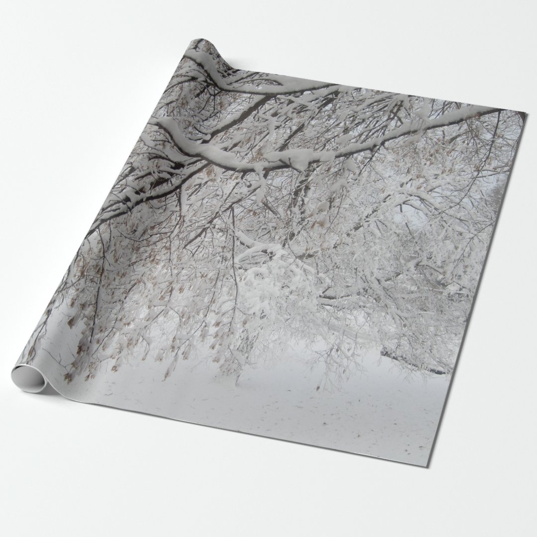 Snow Covered Tree Wrapping Paper - USA | Zazzle