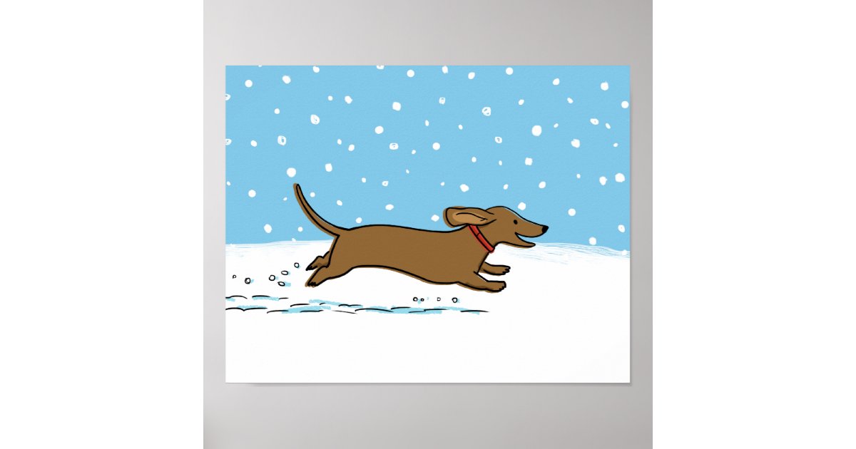 Snow Dachshund - Happy Winter Wiener Dog Holiday Poster | Zazzle