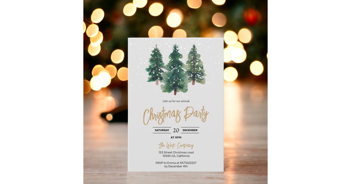 Snow elegant christmas trees corporate holiday Invitation | Zazzle