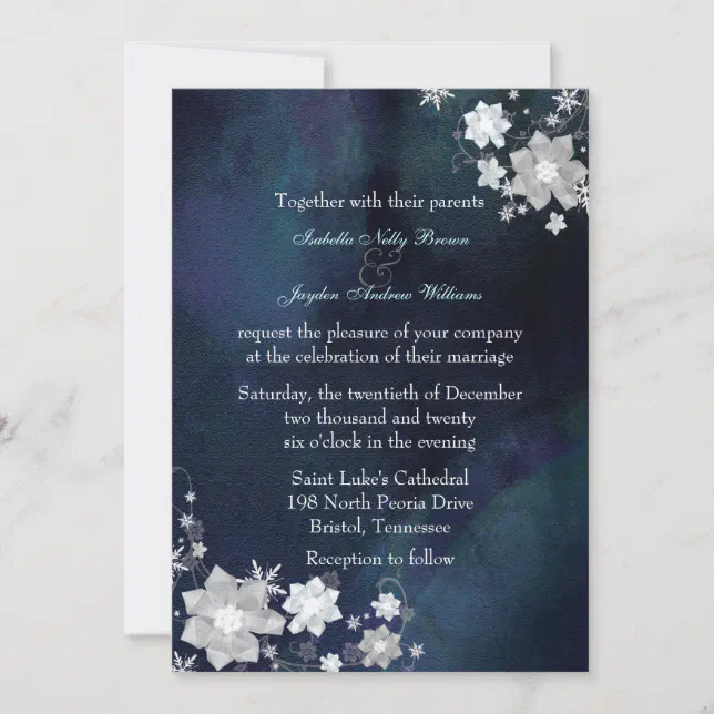 Snow Flowers Elegant Winter Wedding Invitation | Zazzle