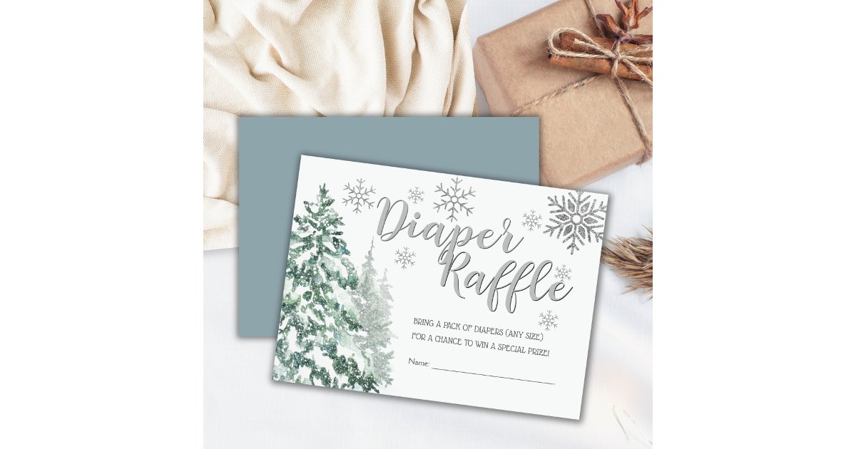 Snow Forest Winter Baby Shower Diaper Raffle Enclosure Card | Zazzle