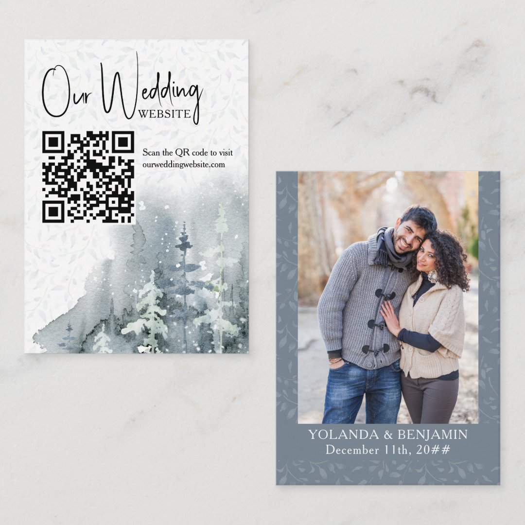 Snow Forest Winter Wedding Website QR Code Enclosure Card | Zazzle