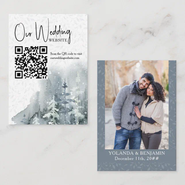 Snow Forest Winter Wedding Website QR Code Enclosure Card | Zazzle