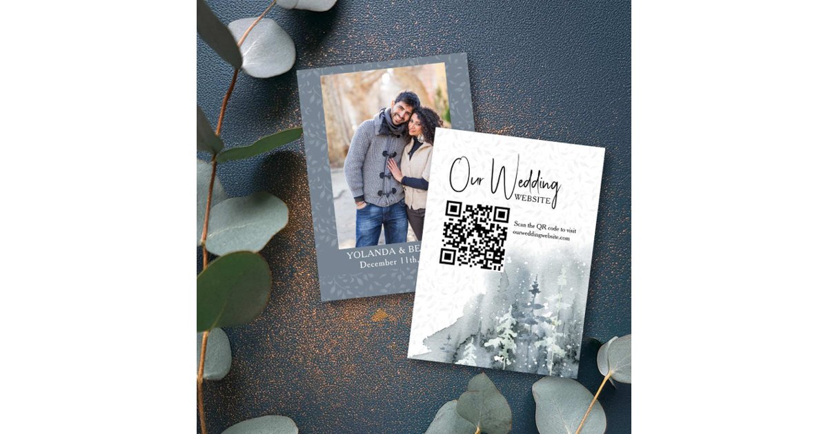 Snow Forest Winter Wedding Website QR Code Enclosure Card | Zazzle
