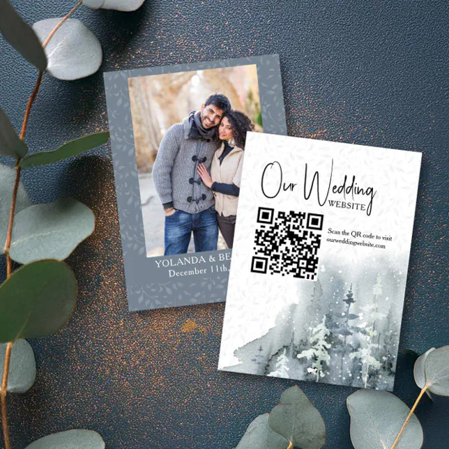 Snow Forest Winter Wedding Website QR Code Enclosure Card | Zazzle