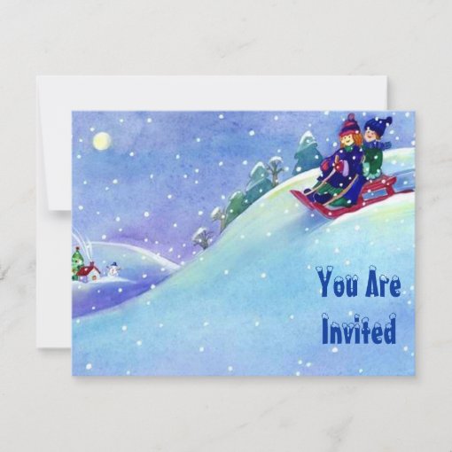SNOW FUN WINTER BIRTHDAY PARTY INVITATION SLEDDING | Zazzle