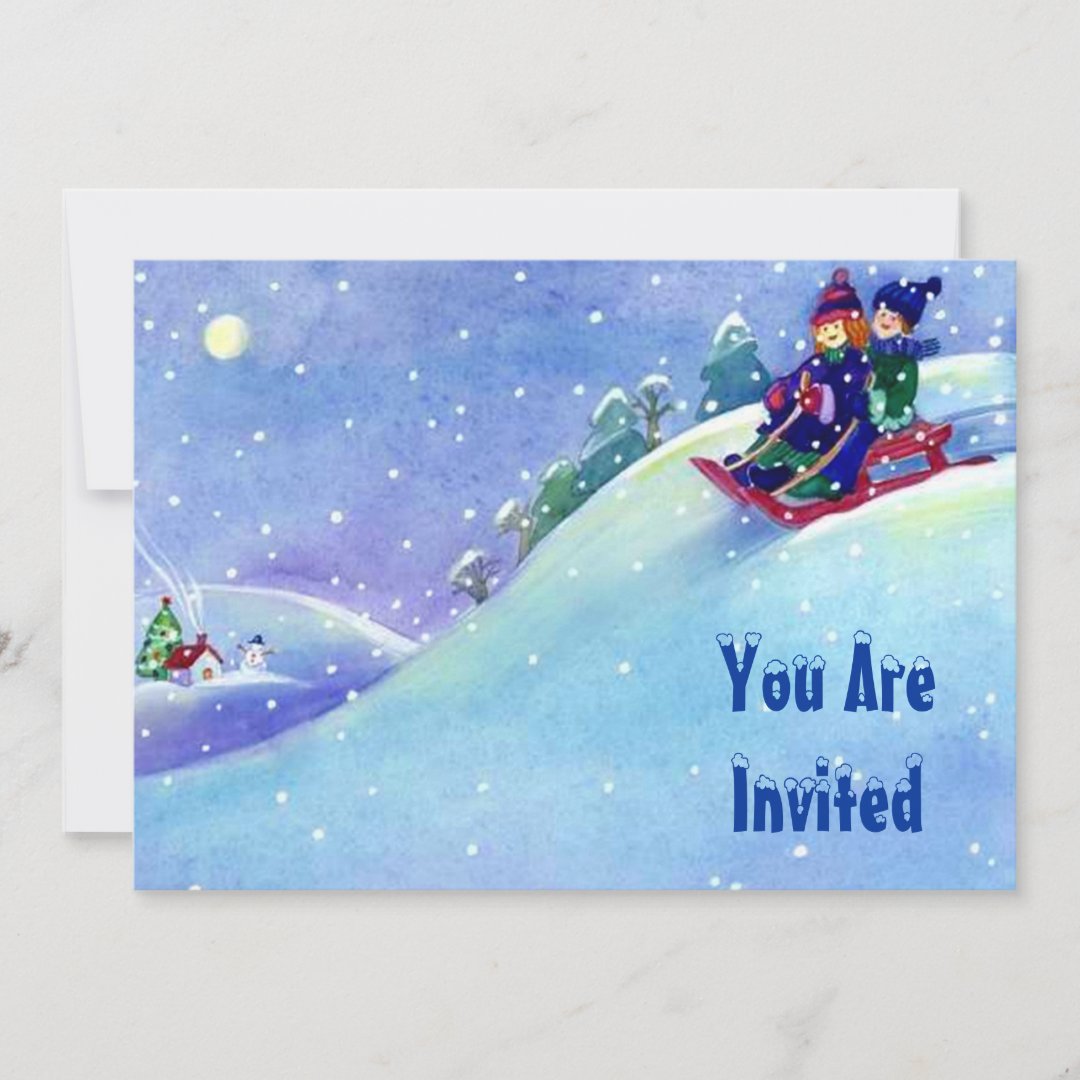 Snow Fun Winter Sledding Party Invitations Custom | Zazzle