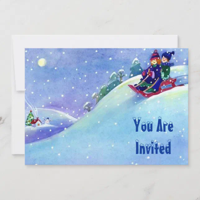 Snow Fun Winter Sledding Party Invitations Custom | Zazzle