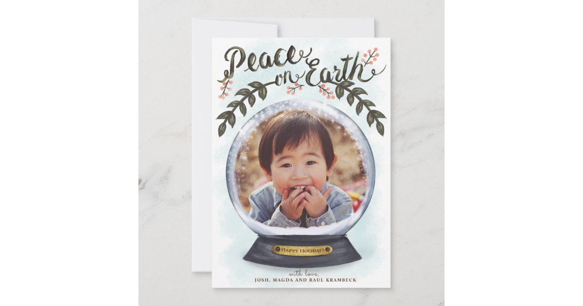Snow Globe Peace on Earth Holidays Photo Card | Zazzle