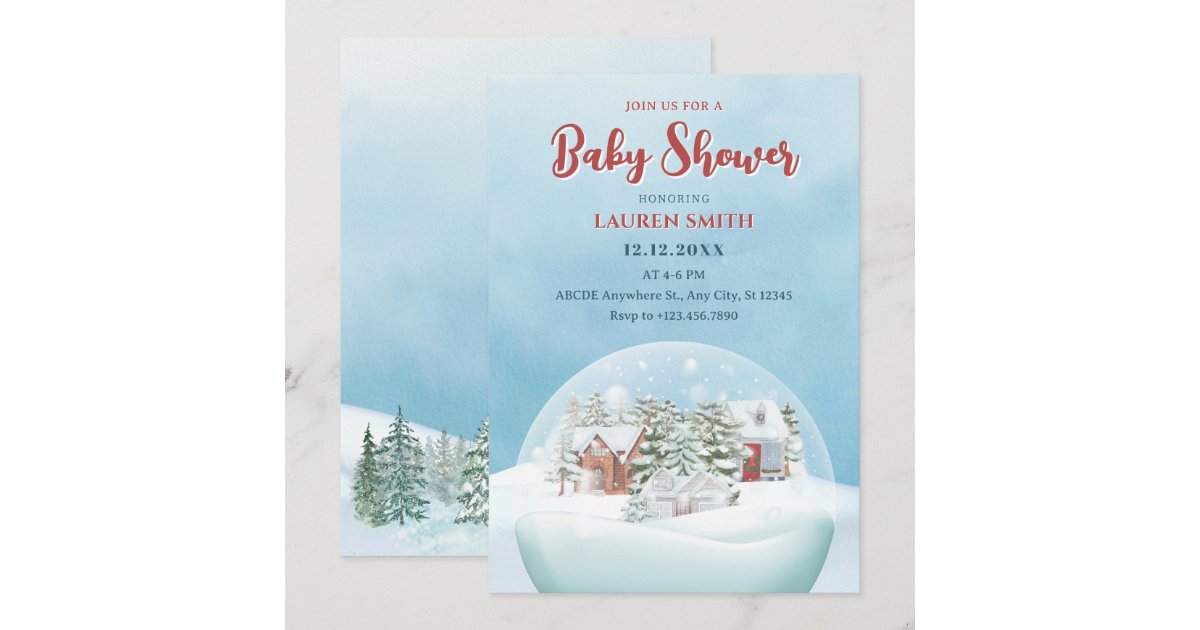 Snow globe Winter wonderland christmas baby shower Invitation | Zazzle