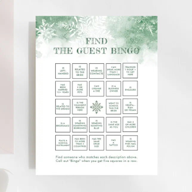 Snow in Love Bridal Game Find The Guest Bingo | Zazzle