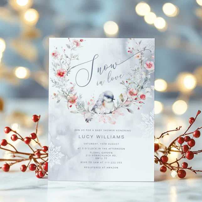 Snow in Love modern winter snow bridal shower Invitation | Zazzle