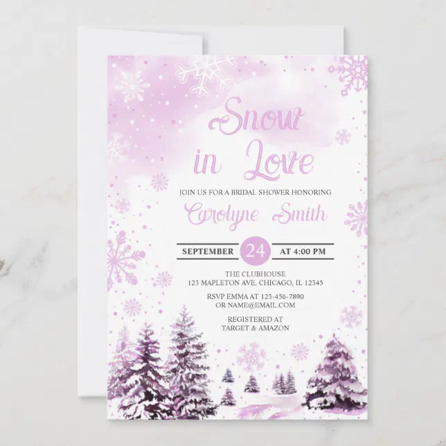 Snow in Love Pink Winter Snowflakes Bridal Shower Invitation | Zazzle