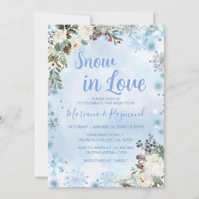 Snow in Love Snowflake Winter Blue Couples Shower Invitation | Zazzle