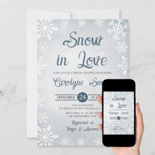 Snow in Love Snowflakes Winter Bridal Shower Invitation | Zazzle