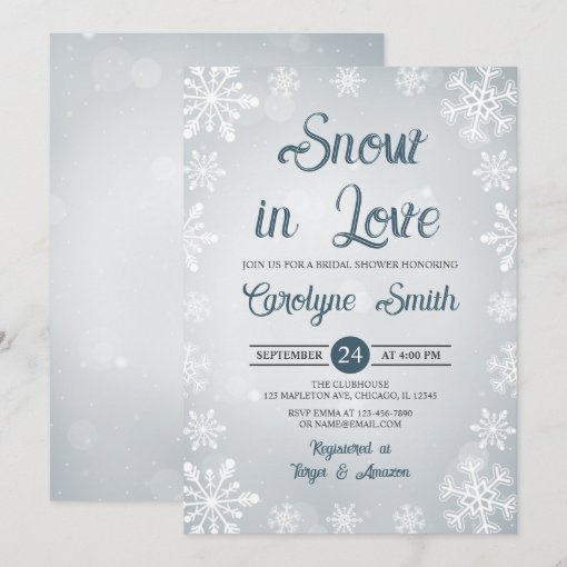 Snow in Love Snowflakes Winter Bridal Shower Invitation | Zazzle