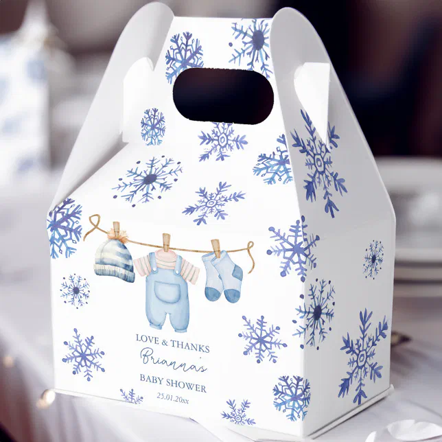 Snow in love winter baby shower monogrammed favor boxes | Zazzle