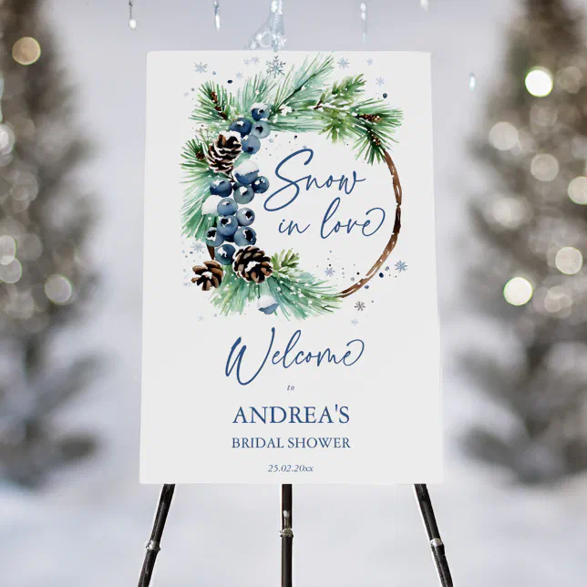Snow in love winter bridal shower welcome sign | Zazzle