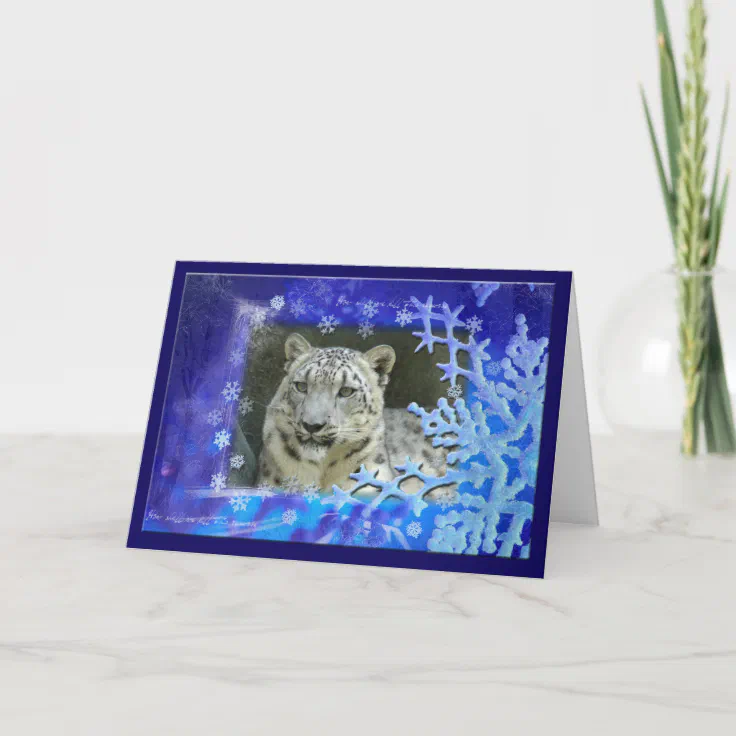 Snow Leopard Christmas Greeting Card | Zazzle