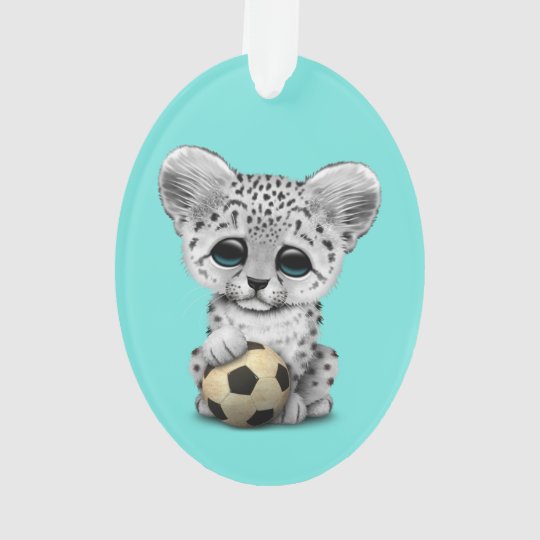 Snow leopard Cub With Football Soccer Ball Ornament | Zazzle.com