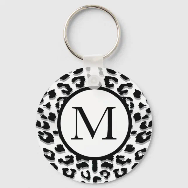 Snow Leopard Print with Custom Monogram Keychain | Zazzle
