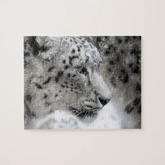 Snow Leopard Profile in Snow Jigsaw Puzzle | Zazzle