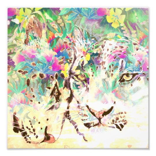 Snow leopard tropical flowers Hawaiian animal Photo Print | Zazzle.com
