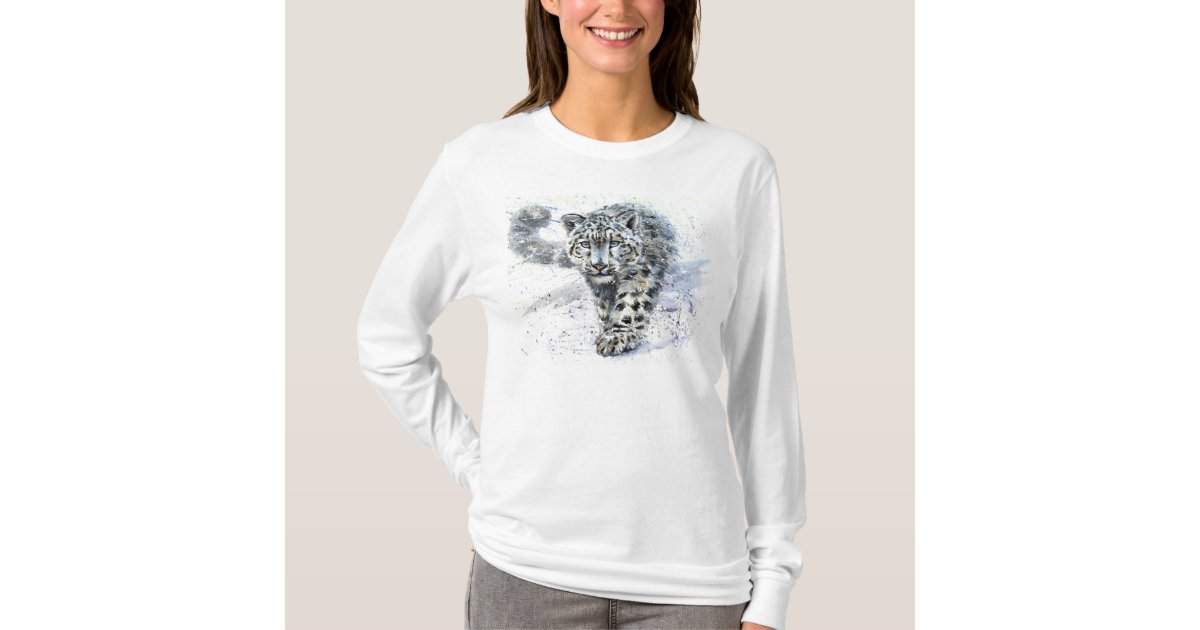 Snow leopard watercolor T-Shirt | Zazzle