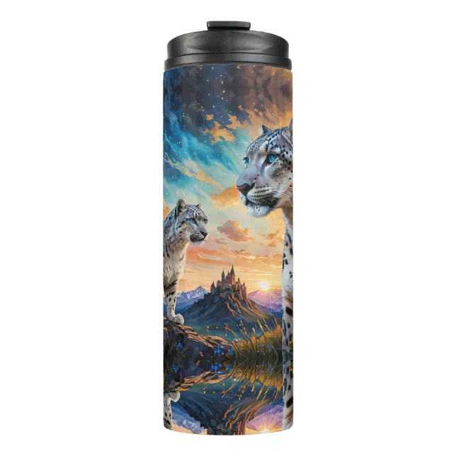 Snow Leopard Wildfire Sunrise reflection Thermal Tumbler | Zazzle