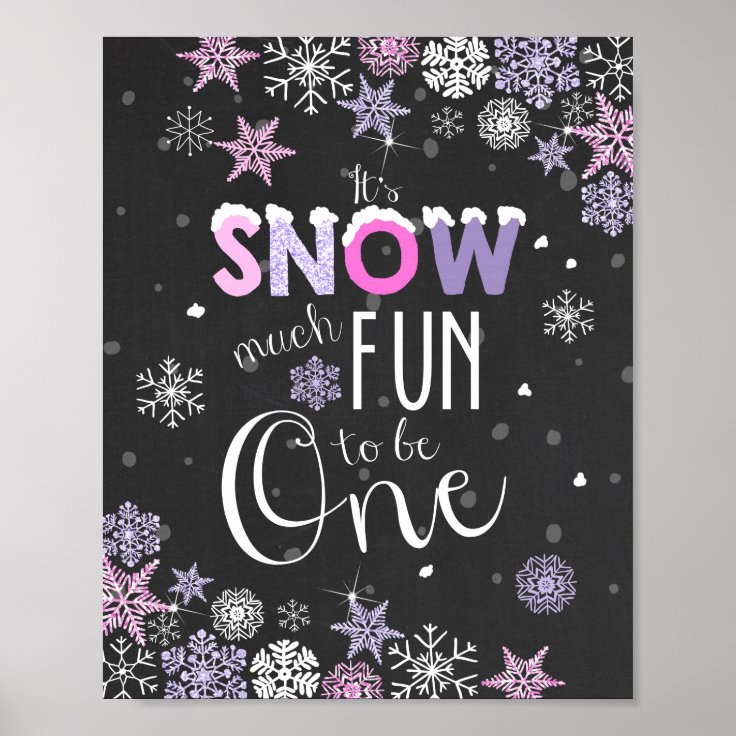 Snow much fun to be one first birthday sign Pink | Zazzle
