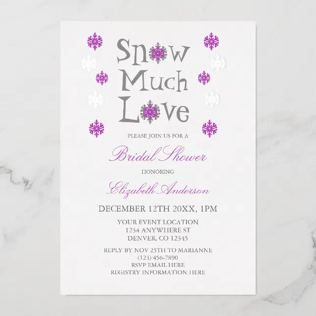Snow Much Love Snowflake Winter Bridal Shower Foil Invitation | Zazzle