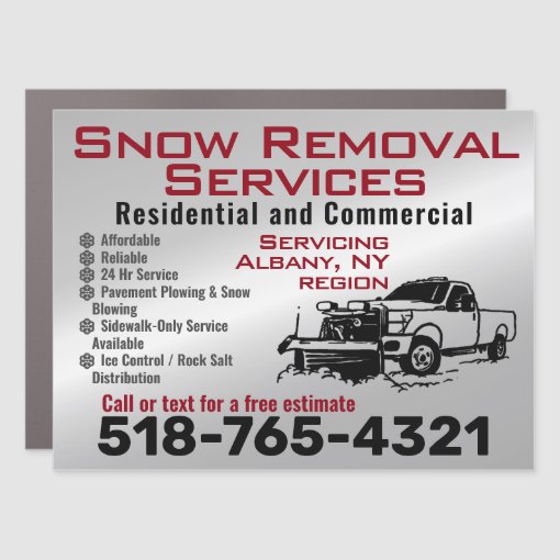 Snow Plow Service Magnetic Vehicle Silver Ad Sign | Zazzle