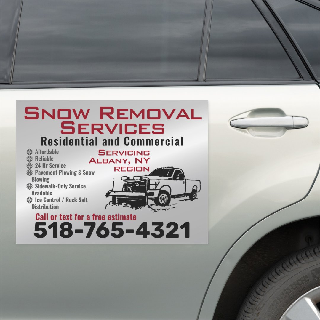 Snow Plow Service Magnetic Vehicle Silver Ad Sign | Zazzle