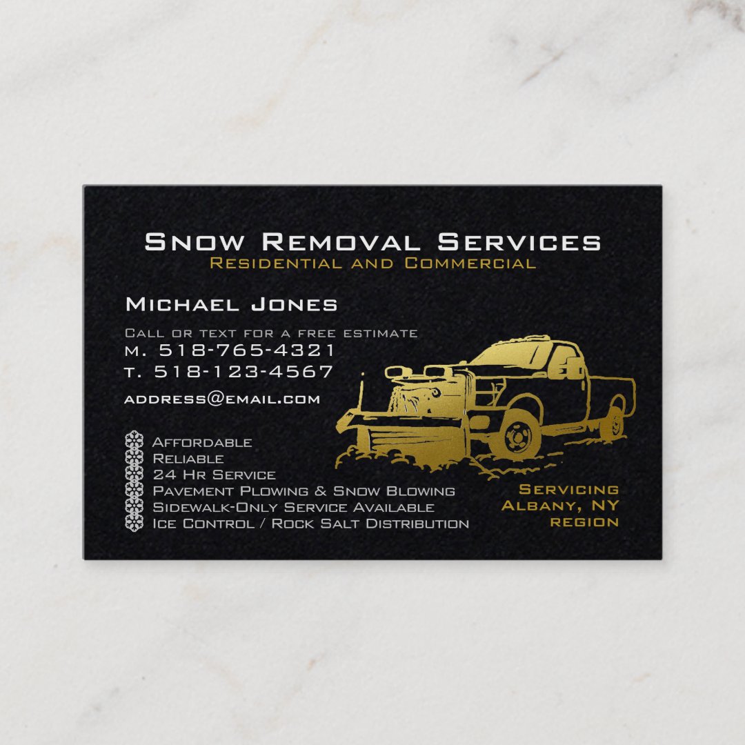 Snow Plowing Removal Black & Gold Simple Modern Business Card | Zazzle