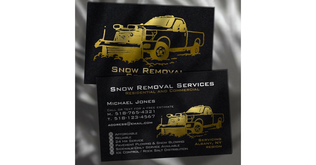 Snow Plowing Removal Black & Gold Simple Modern Business Card | Zazzle