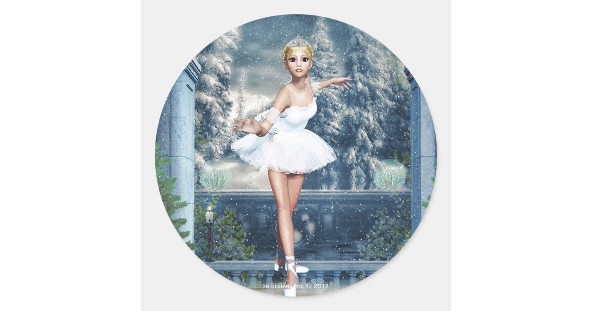 Snow Princess Ballerina Christmas Round Sticker | Zazzle
