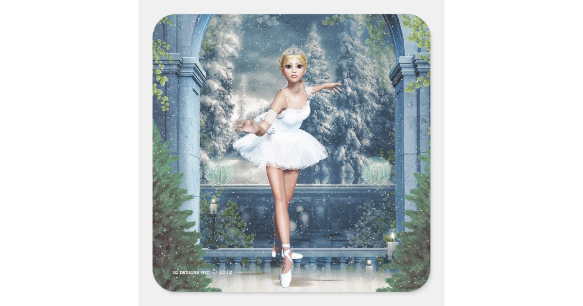Snow Princess Ballerina Christmas Square Sticker | Zazzle